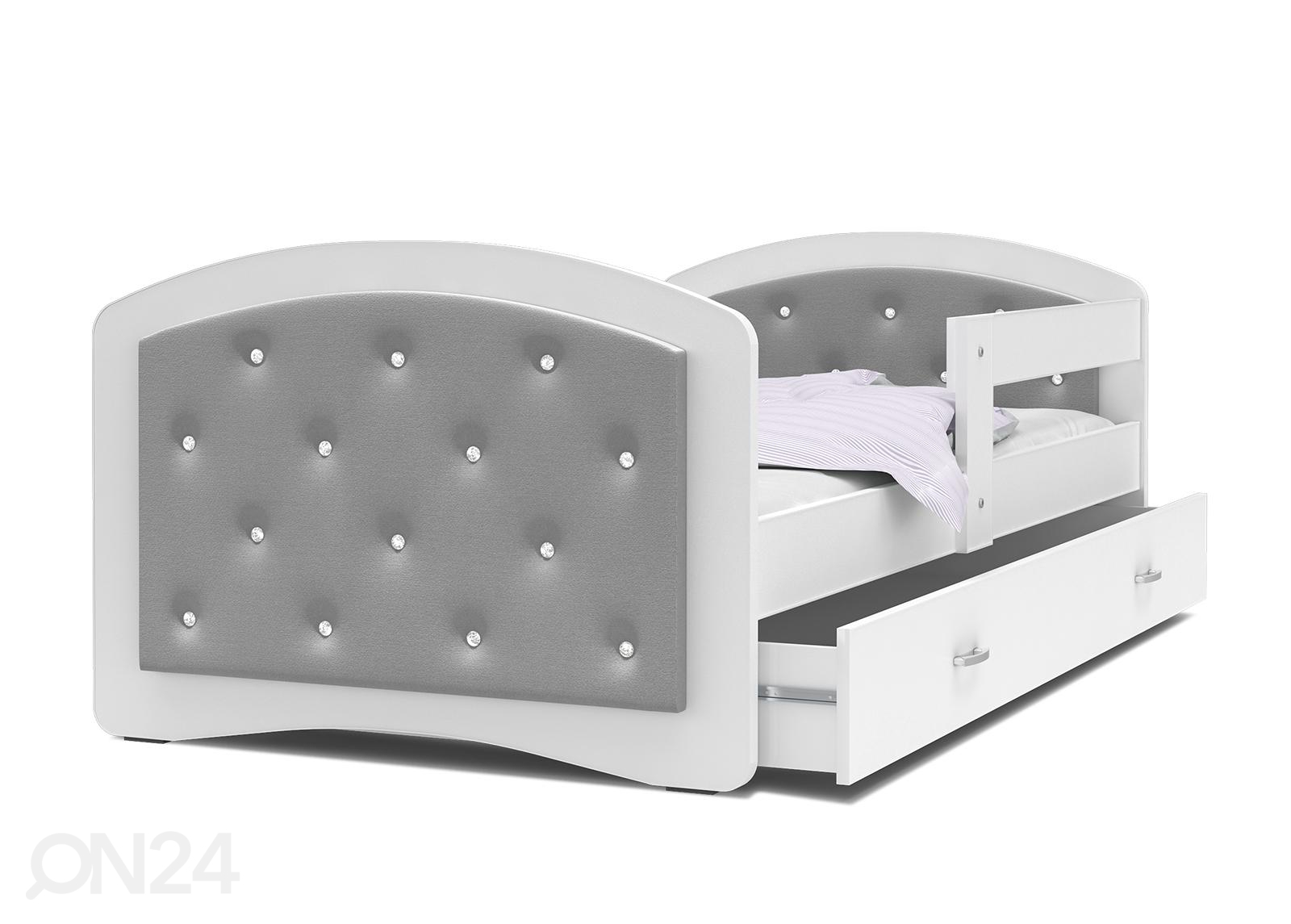 Lastevoodi 90x200 cm, valge/hall AJ-400668 - ON24 Home & Living
