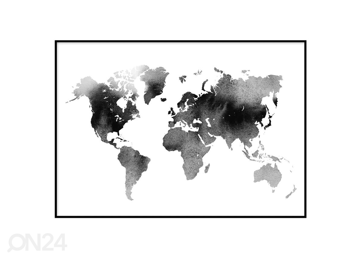 Poster Must maailmakaart 30x40 cm WA-490395 - ON24 Home & Living